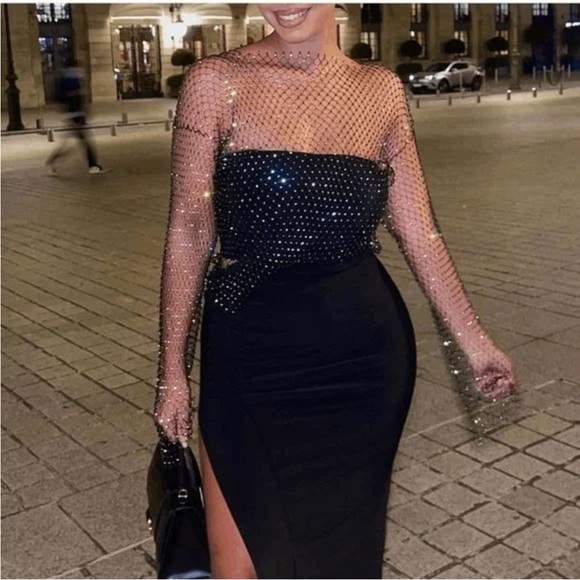 Zara | Tops | New Zara Crystal Mesh Top | Poshmark